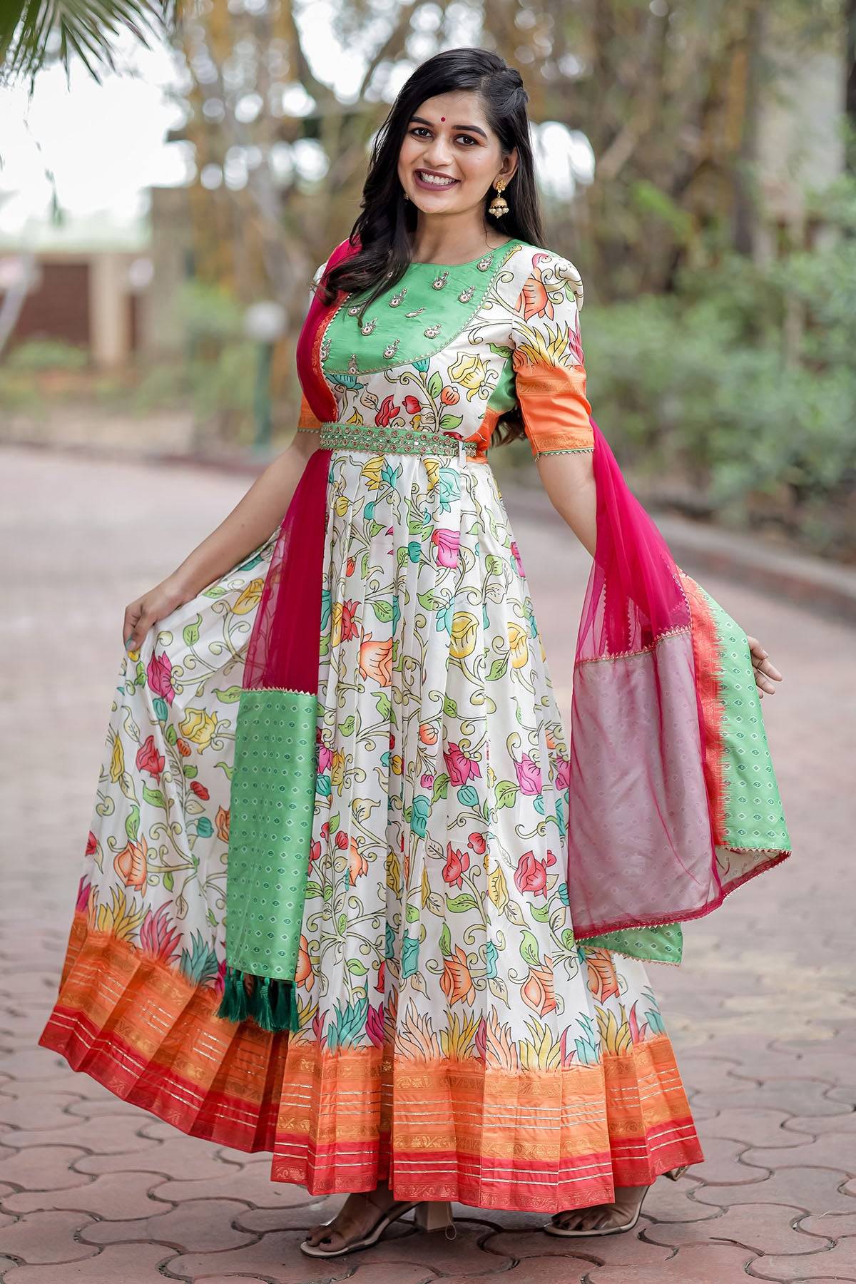 Shop Ethnic Kalamkari Dresses Online | New Kalamkari Long Frocks