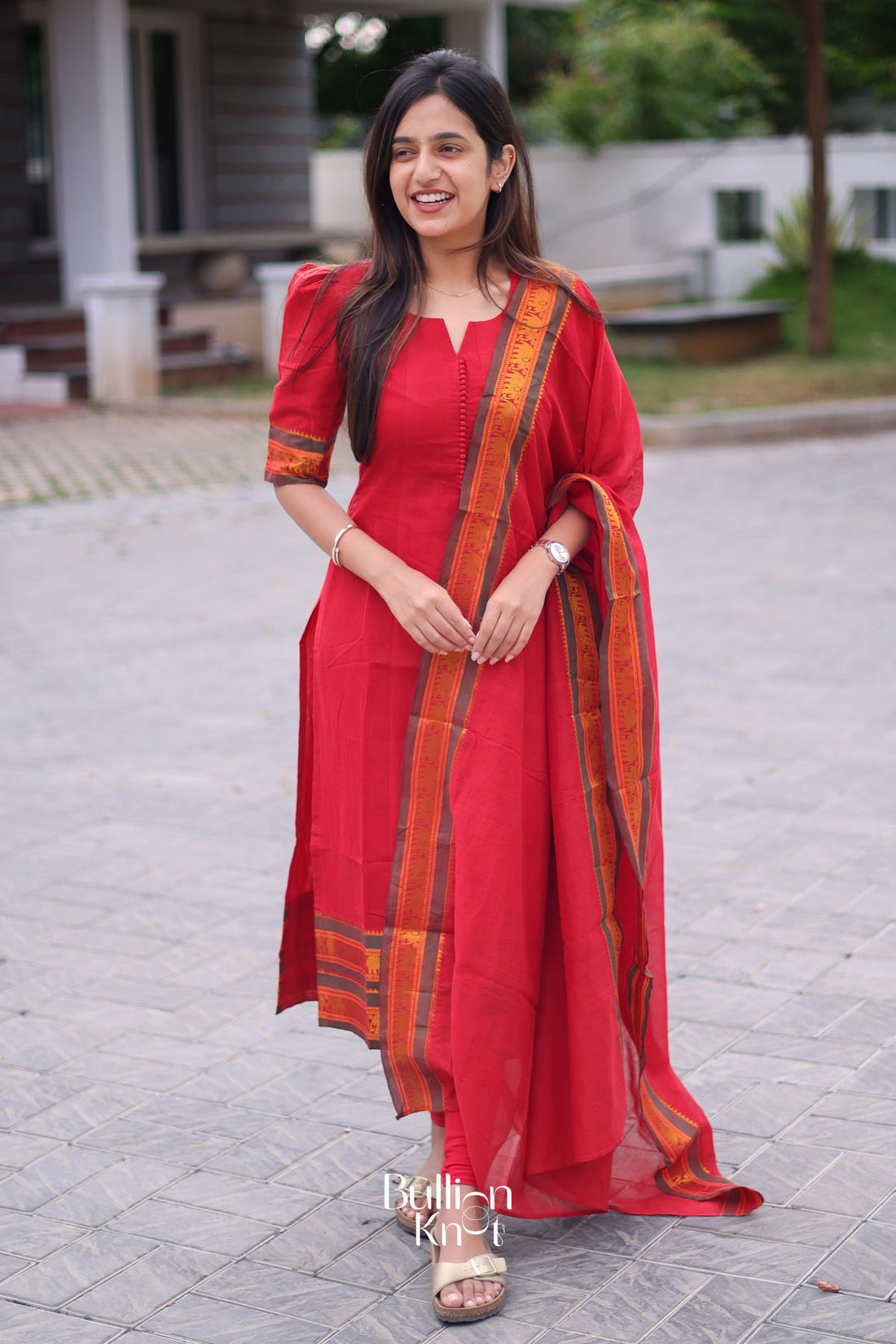 Buy Ethic Suit|Exclusive|Rushika Red Handloom Suit Set|bullionknot