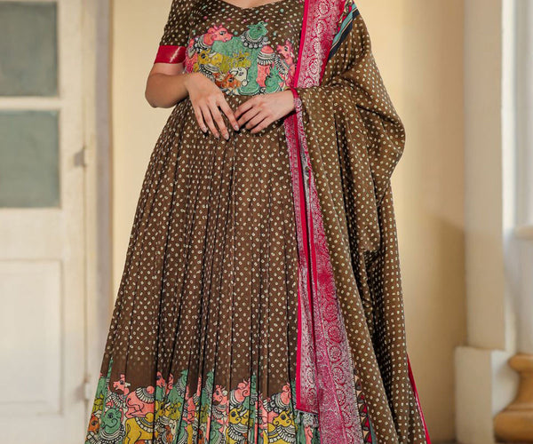 Buy Bandhej Handwork Anarkali Gown|Indian Wedding & Traditional Dress ...