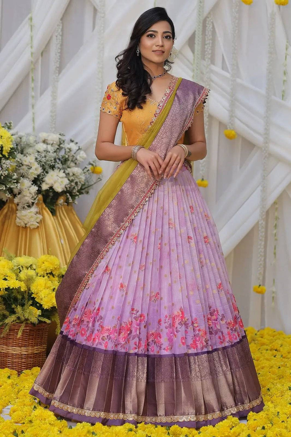 Pattu Lehenga Designs Online | Half Saree Pattu lehenga for Wedding